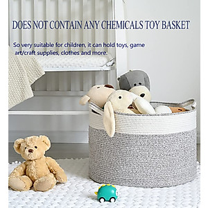 Large Cotton Rope Basket, Blanket Basket 22" x 22" x 14" Woven Cotton Rope Basket Toy Basket Soft Storage Basket White & Navy Blue