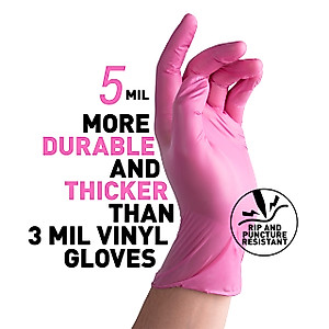 OKIAAS Black/Pink Vinyl Gloves Disposable Latex Free, Food Safe, Powder Free, 5 Mil Thickened for Cooking, Cleaning, Food Prep, Baking, Hair Dye, Tattoo, Medium, 100 Count