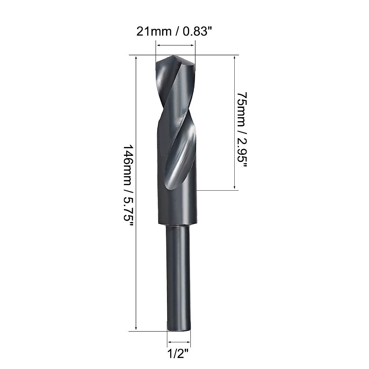uxcell 1/2" Reduced Shank Drill Bits 21mm Black Nitride Coated High Speed Steel HSS 6542, Twist Drill Bit for Stainless Steel Alloy Metal Plastic