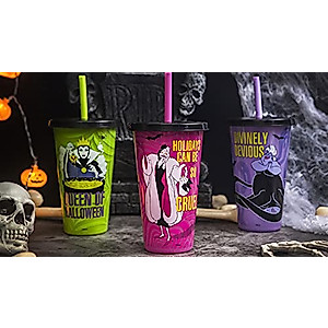 Zak Designs Disney Villains Halloween Glow in the Dark Tumbler Set with Lid and Straw for Cold Drinks, Funny Cups Made of Durable and Reusable Plastic, Great Gift for Fans (25 oz, Set of 4)