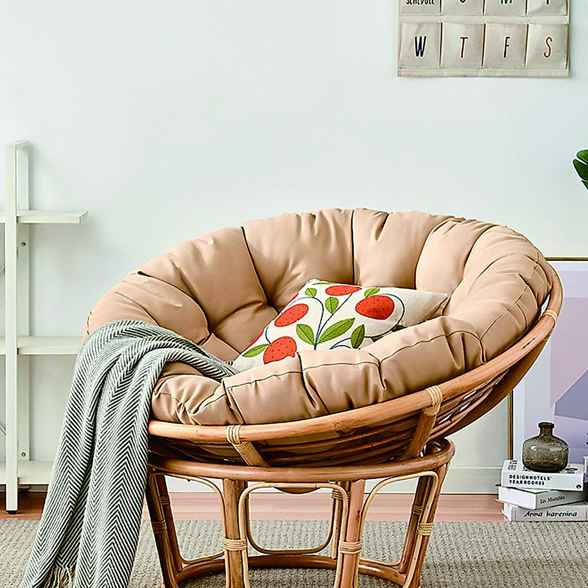 HEYITTE Pp Cotton Papasan Chair Cushion, Indoor 67x48Inch Tufted Round Papasan Cushion, Outdoor Patio Furniture Cushions with Non-Slip Ties for Patio/Den/College/Dorm Papasan, 40*40CM, Blue