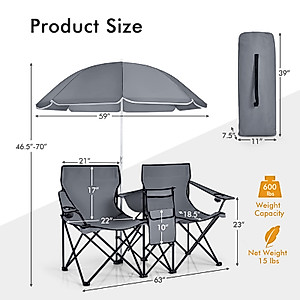 OP70621GR Double Portable Picnic Chairs, Grey