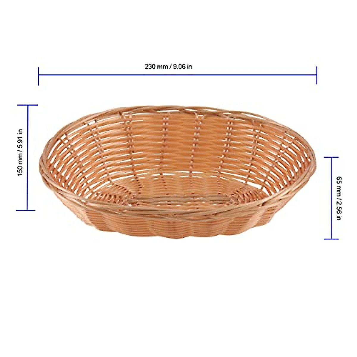 FUNSUEI 18 Pack 9 x 6 x 2.3 Inches Oval Poly Wicker Bread Baskets, Food Serving Baskets, Handmade Woven Pantry Organizer for Storing Bread, Vegetables, Fruits, Snacks and Crafts, Natural