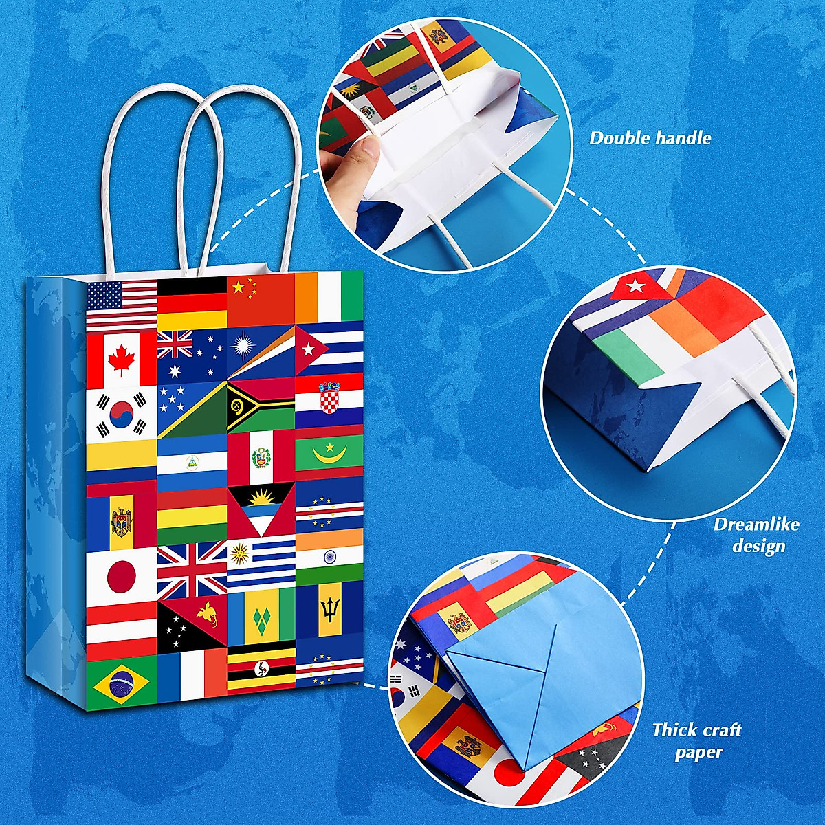 Pajean 16 Pack International Flag Bags World Flag Gift Bags Flags of the World Party Bags Country Flag Treat Bags for Opening Sports Events Celebration Goodie Candy Party Favors Decoration Supplies