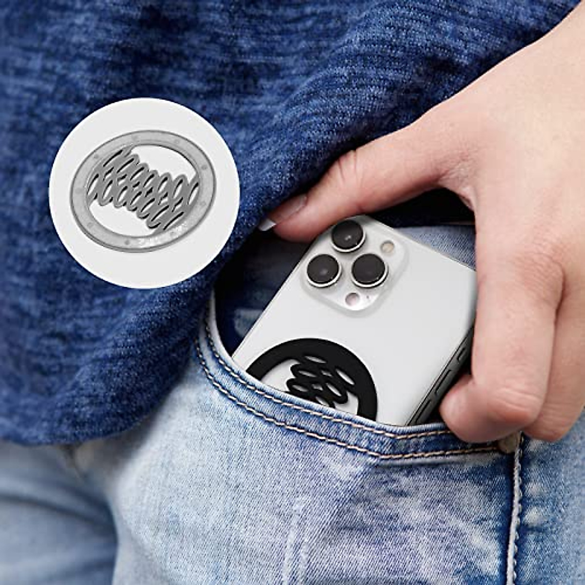 2 Pcs Finger Strap for Phone, Elastic Phone Grip Strap Holder for Smart Phone Gripper - Silicone Finger Strap - Phone Finger Holder for iPhone（Black and Grey）