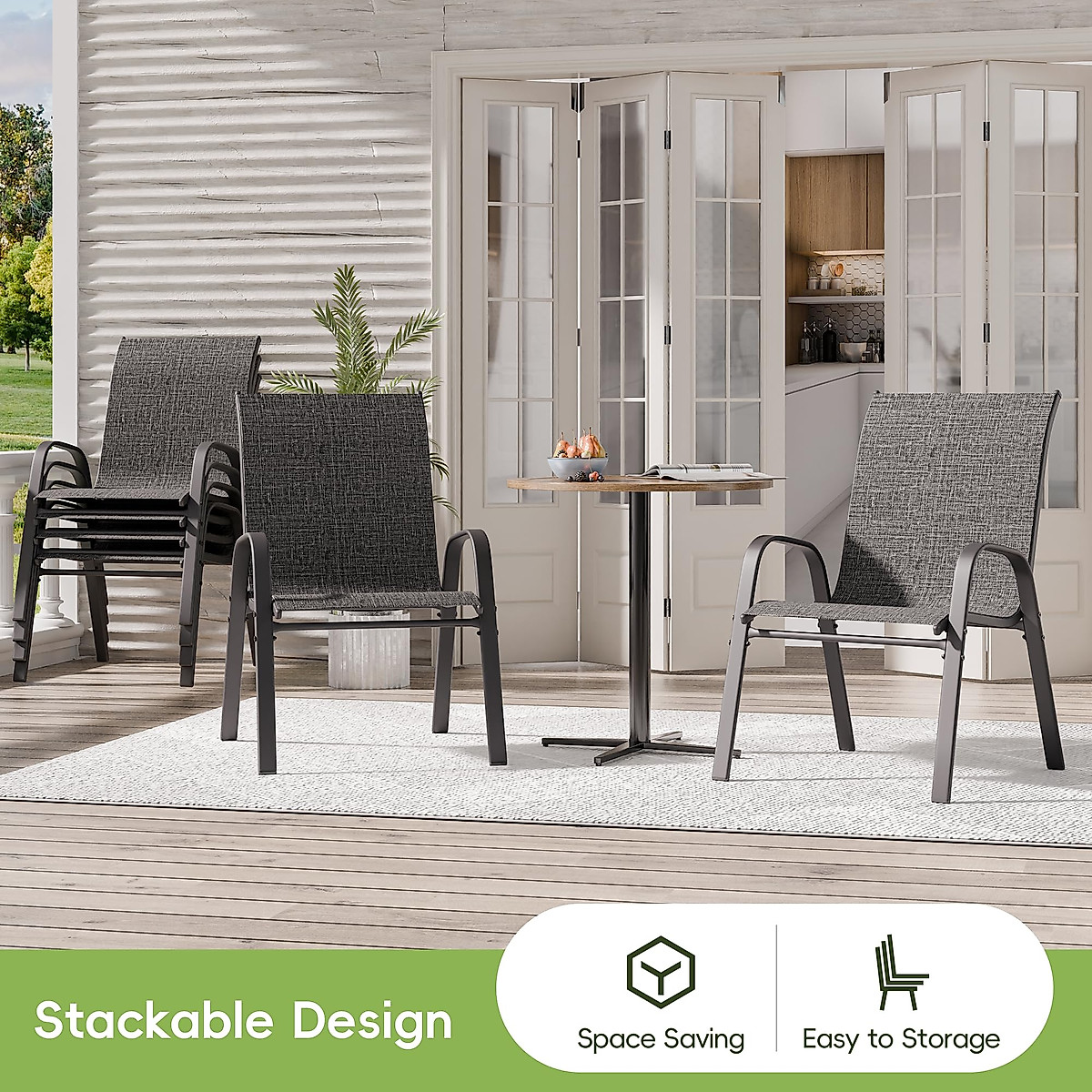 Redpick Patio Chairs Set of 6, Outdoor Dining Chairs Stackable for All Weather, Breathable Metal Modern Outside Furniture Chair for Pool Side, Garden, Backyard Deck, Dark Grey