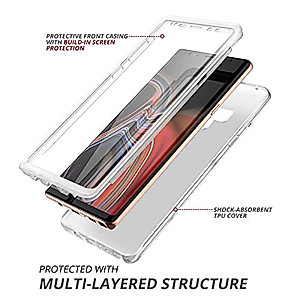 SURITCH for Samsung Galaxy Note 9 Marble Case, [Built-in Screen Protector] Natural Marble Full-Body Protection Shockproof Rugged Bumper Protective Cover for Galaxy Note 9 6.4 Inch (Gold Marble)