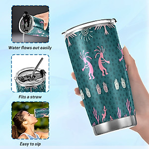 Yasala Tumbler Kokopelli Gecko Cacti Sun Fertility Pink Insulated Coffee Cup Driver Beverage Container Office Travel Mug with Straw and Lid 20oz Back to School Gift