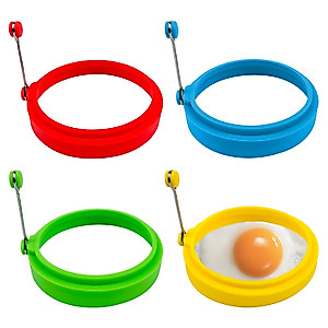 YOLCAR Egg Ring Set, Silicone Egg Ring Molds, Fried Egg Rings and Non-stick Egg Cooker Ring, Multicolor, 4Pack