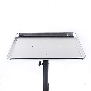 Salon Tray Cart, Rolling Salon Tray with Wheels & Adjustable Height Aluminum Tattoo Tray Trolley for Hairstylist Hair Salon SPA Mobile Trolley (Silver)