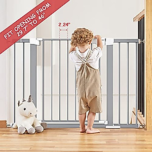 Mom's Choice Awards Winner-Cumbor 29.7-46" Auto Close Baby Gate for Stairs, Easy Install Pressure/Hardware Mounted Dog Gates for The House Indoor, Easy Walk Thru Wide Safety Pet Gates for Dogs, Gray