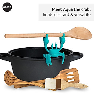 OTOTO Aqua the Crab Silicone Utensil Rest - Silicone Spoon Rest for Stove Top - BPA-Free, Heat-Resistant Kitchen and Grill Utensil Holder - Non-Slip Spoon Holder Stove Organizer, Steam Releaser