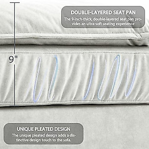 Acosure 95" L Oversized Luxury Sectional Sofa with Bentwood Armrests & Ottoman,4 seat Upholstered L-Shape Couch W/Double Cushions & 4 Waist Pillows,Indoor Furniture for Living Room Apartment,Beige