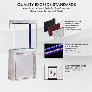 JAJALE 40 Gallon Aquarium Fish Tank LED Light Pump Freshwater Filter Upright Fishtank Stand Bundle Straight Corners Ultra Clear Tempered Glass with Complete Aquarium Setup (White Oak)