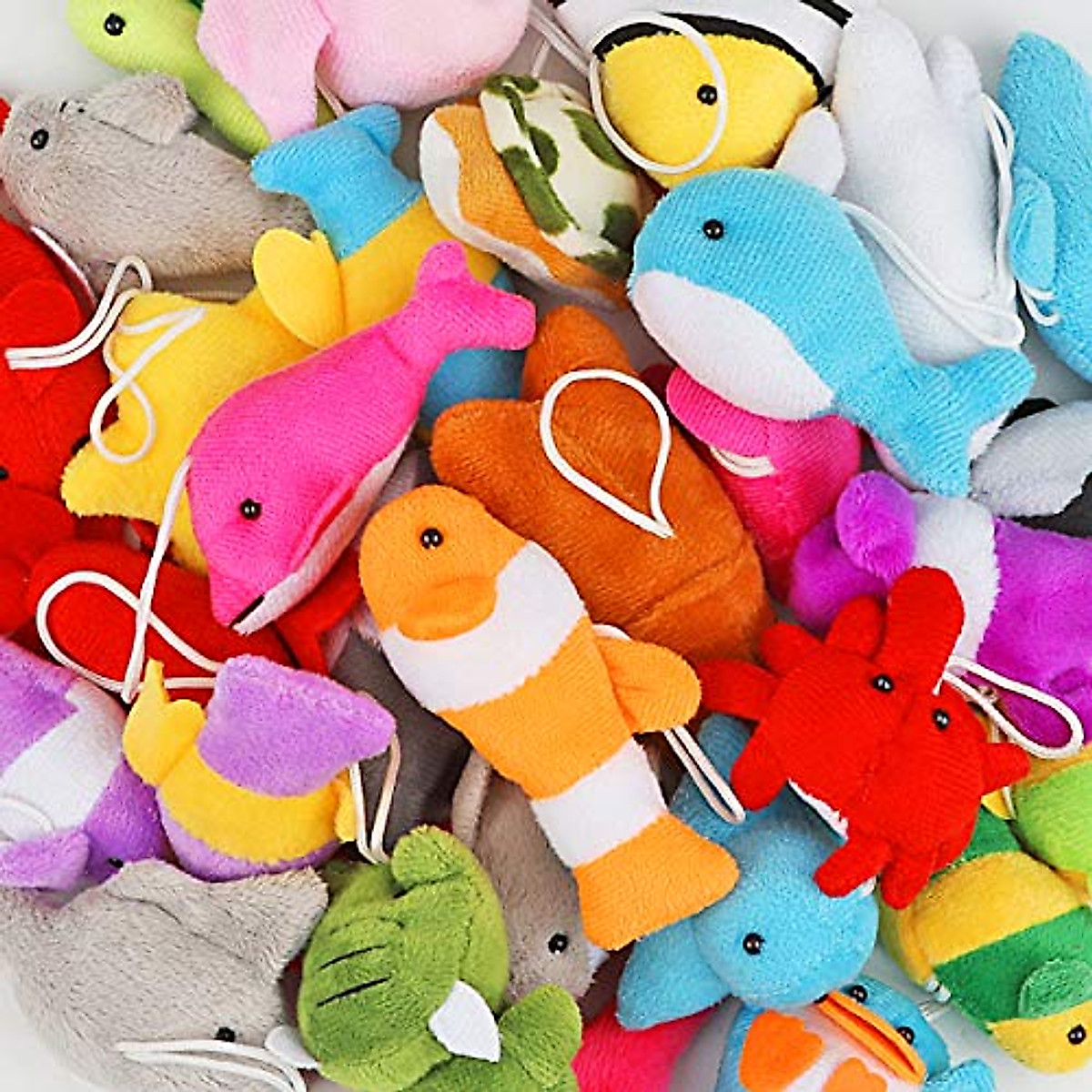 Hamsoo 30 Mini Stuffed Sea Creatures Toys - Carnival Prizes, Claw Machine, Goody Bags, Easter Eggs, Ocean Party Favors & Plush Keychains