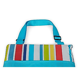 ONIVA - a Picnic Time brand - Vista Outdoor Picnic Blanket & Tote - Beach Blanket - Camping Blanket, (Fun Stripe Pattern with Aqua Blue Exterior)
