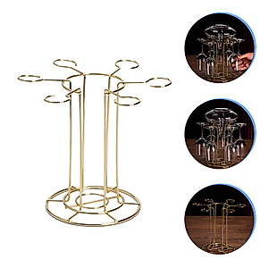 DOITOOL Wine Glass Holder Stand, Countertop Freestanding Stemware Drying Rack Vertical Wine Glass Display Storage Rack Tabletop Glass Display Hanger with 6 Hooks for Bar Kitchen Table, Gold