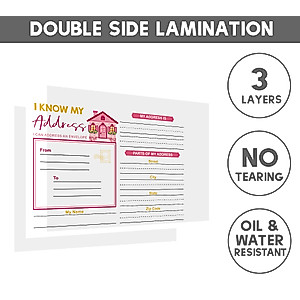 Inkdotpot Dry Erase Practice Worksheet I Know My Address, I Know My Phone Number - Preschool, Kindergarten Laminated Worksheet, Homeschool Activities for Kids with 2 Dry Erase Markers
