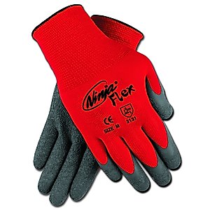 Safety Works CN9680L Gloves, 15 Gauge Red Nylon Shell with Gray Latex Coating, Large