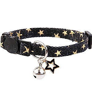 Star Charm Studded Cat Collar Breakaway with Bell,Black Puppy Collars for Small Dogs