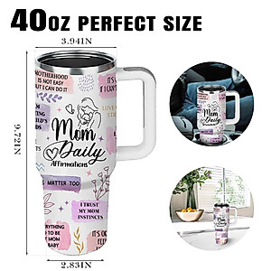 Mom Daily Affirmations Tumbler 40 OZ, New Mom Gift After Birth, First Time Moms to Be, Postpartum Cup for Birthday, Mother's Day, Christmas