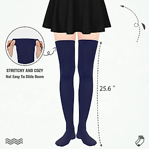 Zando Long Knee High Socks for Women Over the Knee Socks Plus Size Thigh High Stockings Cotton High Long Socks Non Slip High Knee Socks Pure Thigh Highs for Thick Thighs Navy Blue