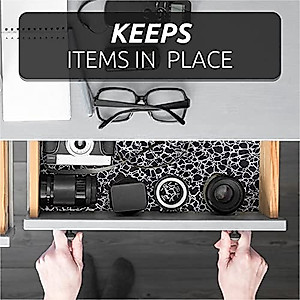 FIFTY-FEET 18X192 Inch Shelf Liner with Scissor & Tape Measure for Kitchen Cabinets, PVC Drawer Liner for Dresser Non-Slip Bathroom, Non-Adhesive Cabinet Liner Washable (Black Crack)
