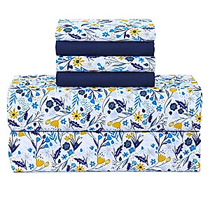Cotton Alley-144 TC Queen Sheets - 100% Cotton 6 Pcs Sheets for Queen Size Bed, 1 Fitted Sheet, 1 Flat Sheet and 4 Pillowcases, Bed Sheets Queen Set Fitted Up to 16" Mattress,(Bloomig Flower)