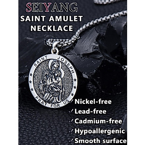 Seiyang St Joseph Necklace for Men 925 Sterling Silver Saint Joseph Medal Pendant Patron Amulet Joseph Medallion Jewelry Protection Gift for Women Father Son