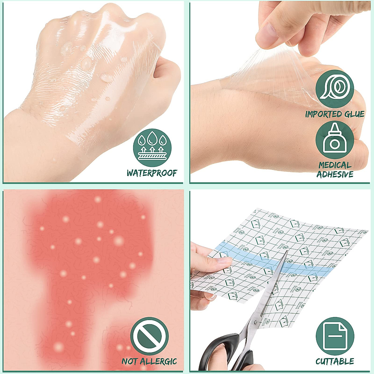 BBTO 100 Pieces Transparent Stretch Adhesive Bandage Waterproof Clear Protective Shower Patch Film Cover Bandages Tattoo Cover up Adhesive Wrap, 4 Sizes(3, 4, 6, 8 Inch)