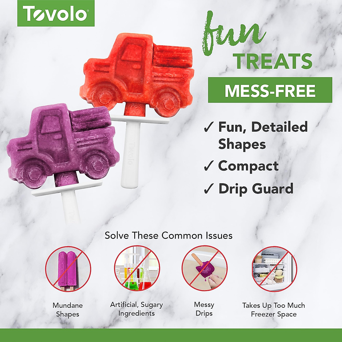 Tovolo Silicone Popsicle Molds with Sticks (4-Pack, Truck) - Reusable Ice Pop Molds for Homemade Flavored Ice Pops & Frozen Snacks - Stackable Popsicle Maker with Lid, Dishwasher Safe & BPA-Free