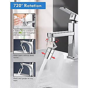 PIKGOS Splash Filter Faucet, 720Degree Rotatable Faucet Sprayer Head, Anti-Splash, Oxygen-Enriched Foam, 4-Layer Net Filter Leakproof Double O-Ring Applicable Internal Thread 22-24mm -2 pack