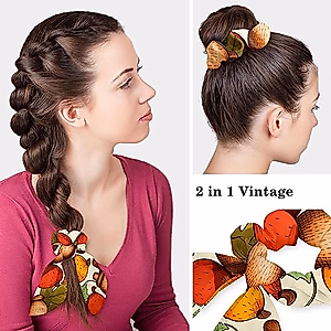 Happy Thanksgiving Acorns Bouffant Working Cap with Ribbon Tie for Women Long Hair, Scrub Surgical Hat, One Size Head Cover