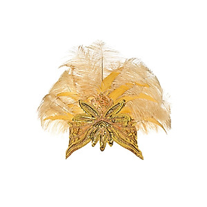 BABEYOND Carnival Feather Headpiece Showgirl Headband Women's Feather Pageant Headband 1920s Flapper Headband (Gold)