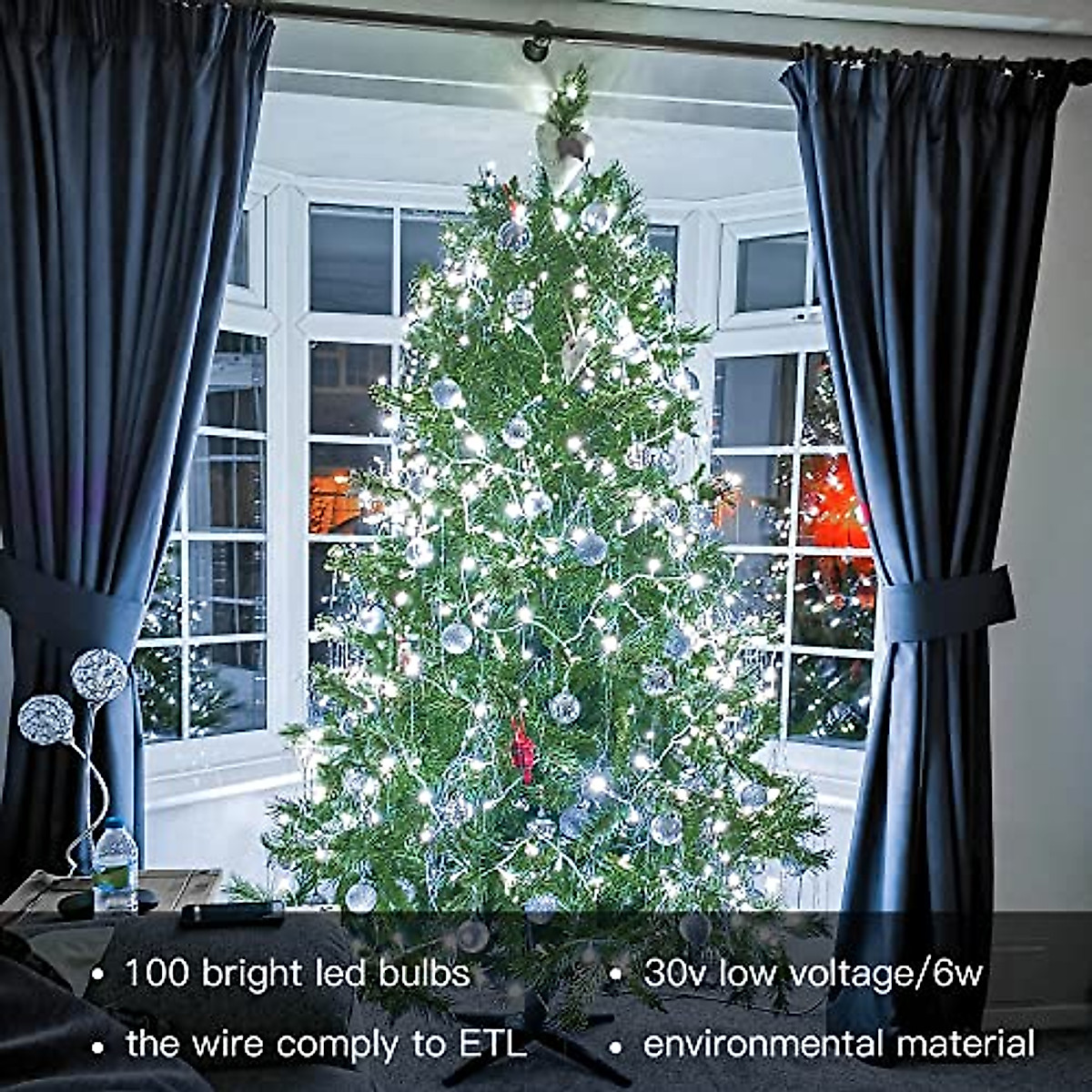 Hopolon 100LED White Christmas String Lights, 33ft Extendable Christmas Lights Outdoor Waterproof, 8 Modes LED White String Lights Indoor for Tree Wedding Party Garden Patio Decoration