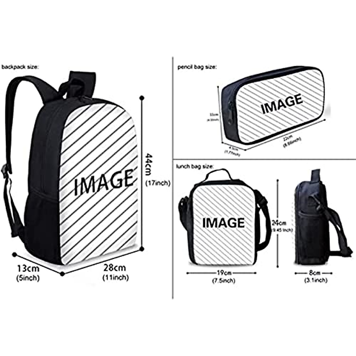 Howanight American Flag Baseball Pattern Kids Backpack for Boys Primary School Bag Bookbag/Lunch Box/Pencil Holder Set