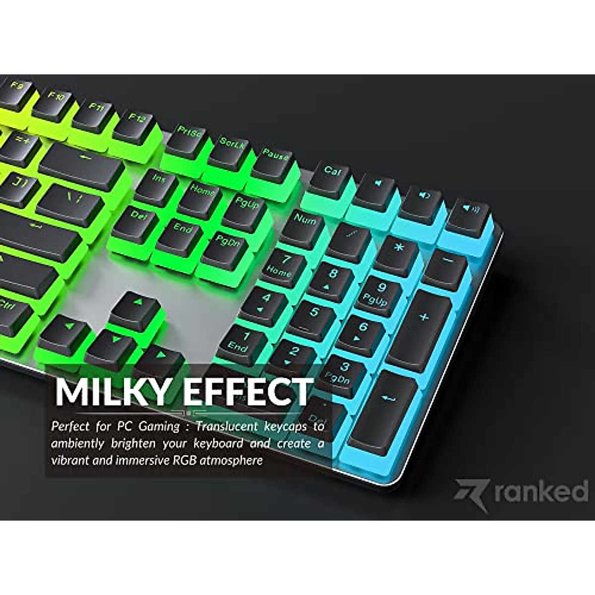 Ranked Pudding v2 PBT Keycaps | 145 Double Shot Translucent ANSI US & ISO Layout | OEM Profile for Full Size, TKL, 75%, 65% and 60% RGB Mechanical Gaming Keyboard (Black)