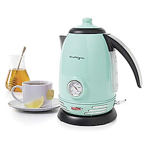 Nostalgia Retro Stainless Steel Electric Tea And Water Kettle, 1.7 Liters, Auto-Shut Off & Boil-Dry Protection, Water Level Indicator Window, Aqua