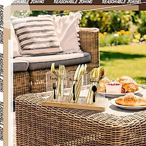 Meanplan Acrylic Utensil Organizer for Countertop Clear Silverware Caddy Countertop Spoon and Fork Holder Flatware Caddy Cutlery Holder with Wooden Tray for Kitchen Storage, Dining Room (Rectangle)