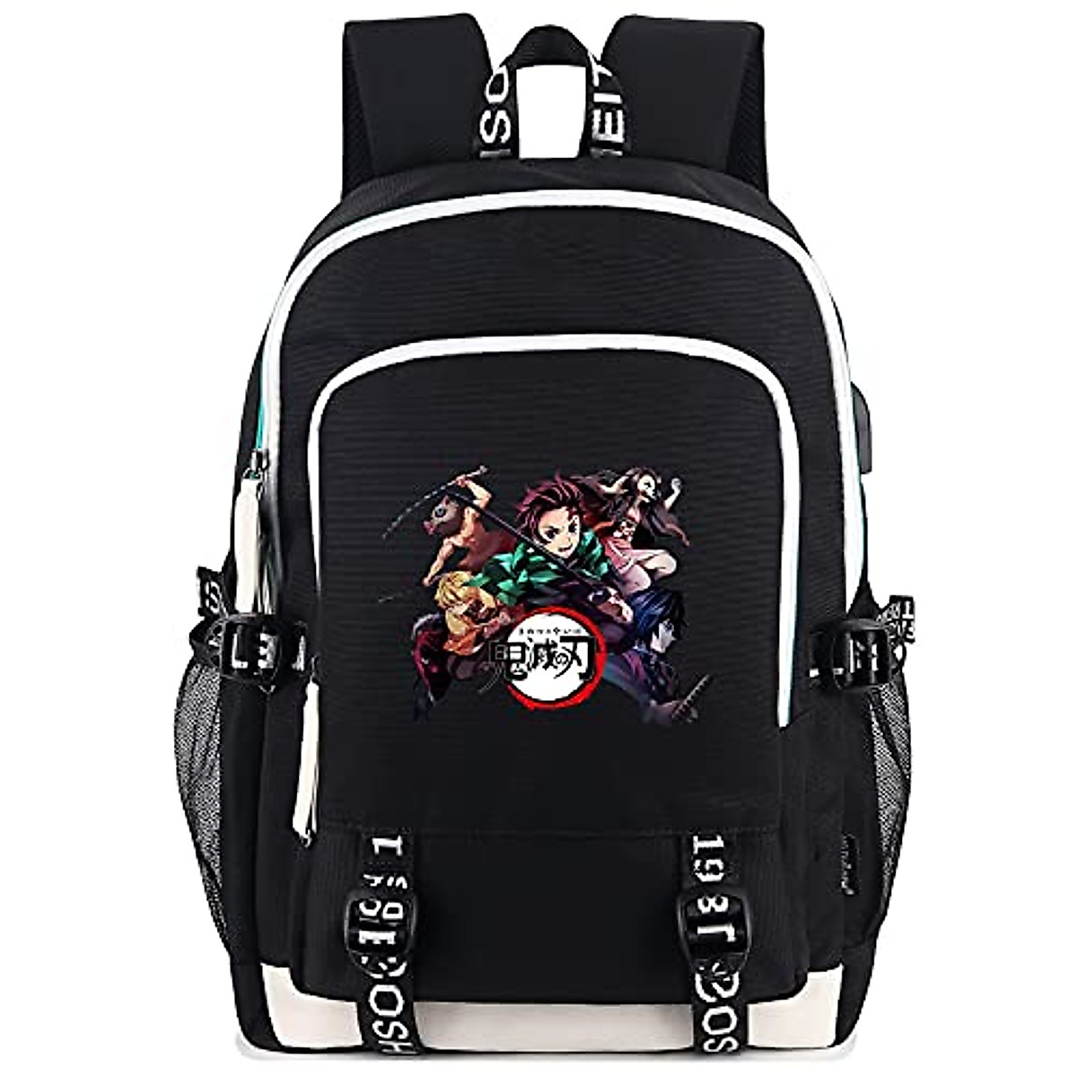 Roffatide Anime Demon Slayer Backpack for Boys Printed Schoolbag Laptop Rucksack with USB Charging Port & Headphone Port Black