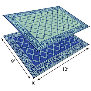 Stylish Camping 119123 9-feet by 12-feet Reversible Mat, Plastic Straw Rug, Large Floor Mat for Outdoors, RV, Patio, Backyard, Picnic, Beach, Camping (Blue/Light-Green)