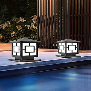 PTOUG Outdoor Column Lights, Pillar Lights Fixture E26 Aluminum Exterior Column Lamp Waterproof Glass Post Lights Modern Square Pillar Lamp for House Garden Backyard