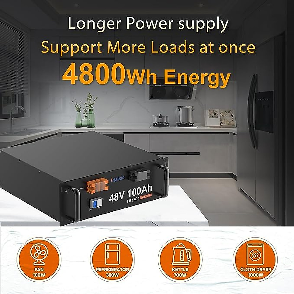 JEMESI 48V 100Ah LiFePO4 Lithium Battery, Rechargeable Lithium Battery, with BMS Protection, UP to 4800Wh, 6000 Deep Cycles, 10 Years Lifetime, Perfect for RV, Solar System Backup Power Supply