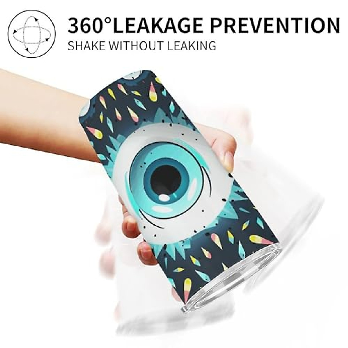 FHENMSA Stainless Steel Insulated Travel Coffee Mug,Evil Eyes Print Reusable Car Cup,Thermal Cup for Outdoor with Straw And Lid