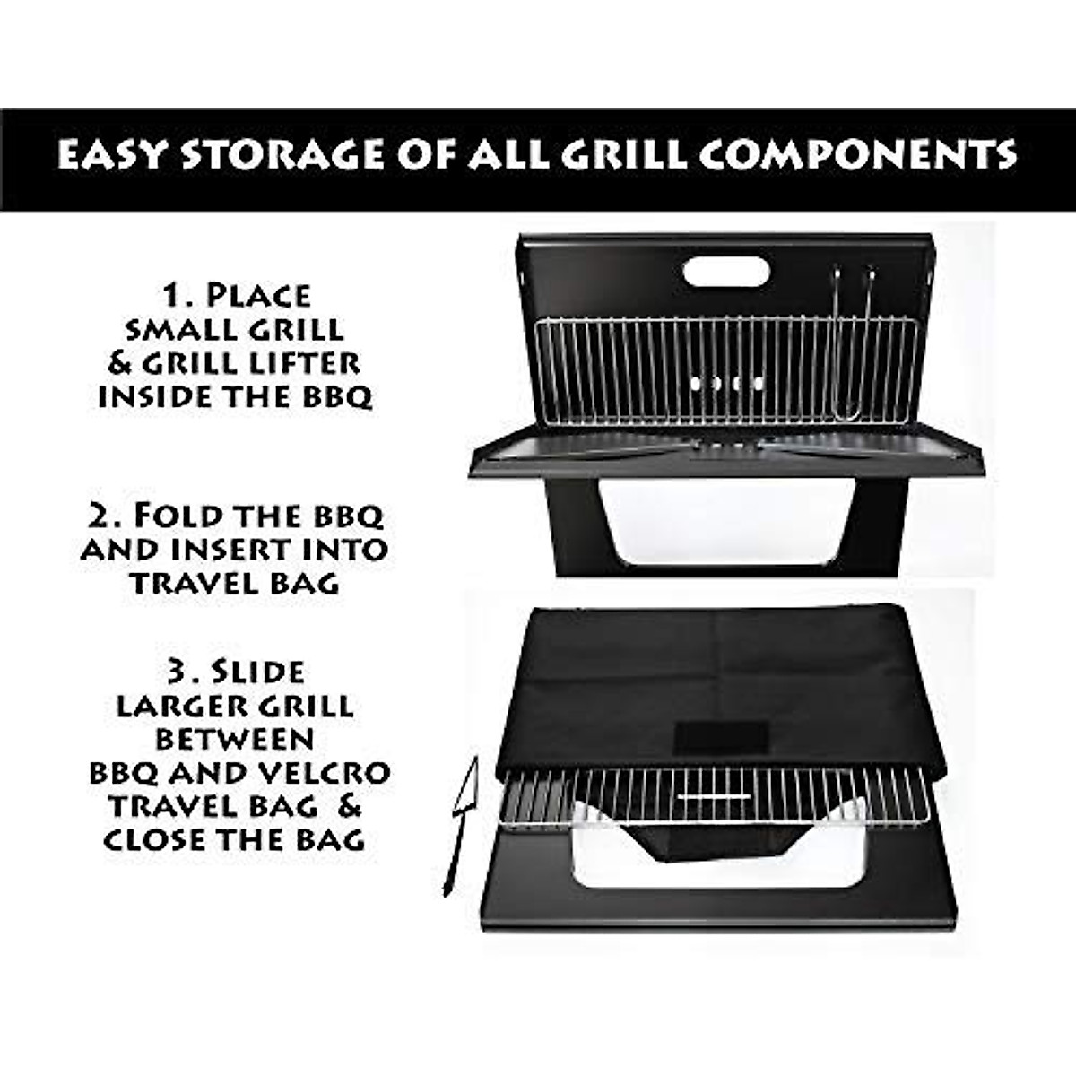 Portable BBQCroc Easy Grill - BBQ Croc NEXT GENERATION OF X GRILLS - Premium Foldable Charcoal Barbecue Extra Large Grilling Surface, with Travel Bag & Grill Lifter