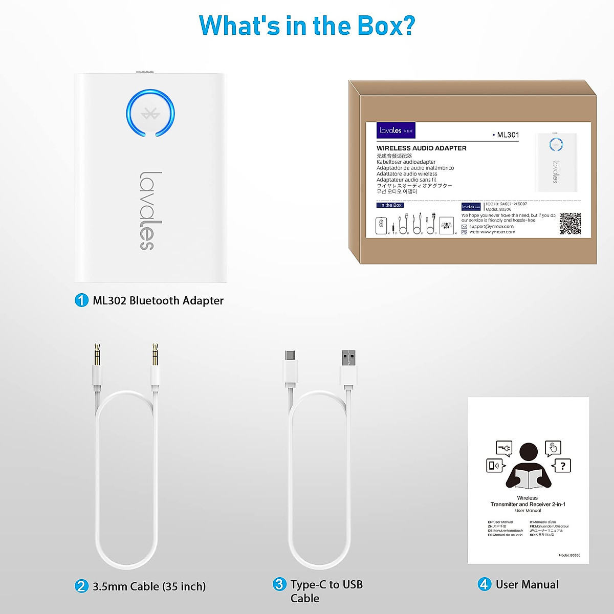 Lavales Bluetooth 5.3 Adapter for Airplane to 2 Wireless Headphones, 3.5mm Jack in-Flight Bluetooth Transmitter Receiver for TV, Dual Link AptX Adaptive/Low Latency/HD Audio for Home Stereo/PC/Gym