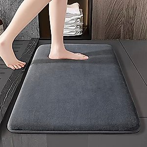 SONORO KATE Bathroom Rugs, Ultra Absorbent & Non-Slip Memory Foam Bath Rugs, Machine Washable Bathroom mats, Soft Velvet Bath Mats，Easier to Dry for Bathroom Floor Rugs (17"×24", Dark Grey)