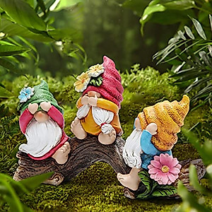 Hodao Spring Hear-No, See-No, Speak-No Gnomes Figurines Decorations Flower Gnomes Ornaments Scandinavian Tomte Elf Decor Gifts Summer Gnomes Figurines Decoration Home Table Spring Gnomes Decor