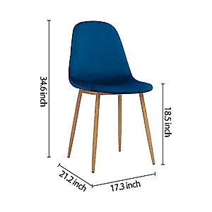 CangLong Dining Kitchen Velvet Cushion Seat, Upholstered Back and Metal Legs, Modern Mid Century Living Room Side Chairs, Set of 4, Blue