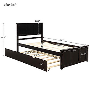 Harper & Bright Designs Twin Bed Frame with Trundle, Kids Platform Twin Bed with Pull Out Trundle,Solid Wood, No Box Spring Needed